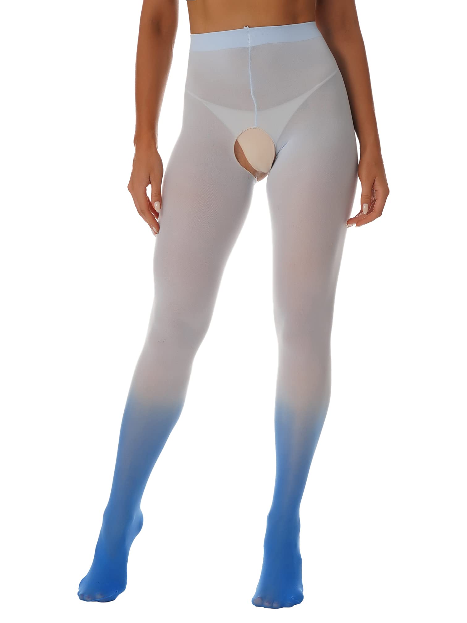 YiZYiF Women's 12 Denier Thigh High Silky Sheer Hollow Out Tights Footed Tights Silk Stockings Blue A One Size