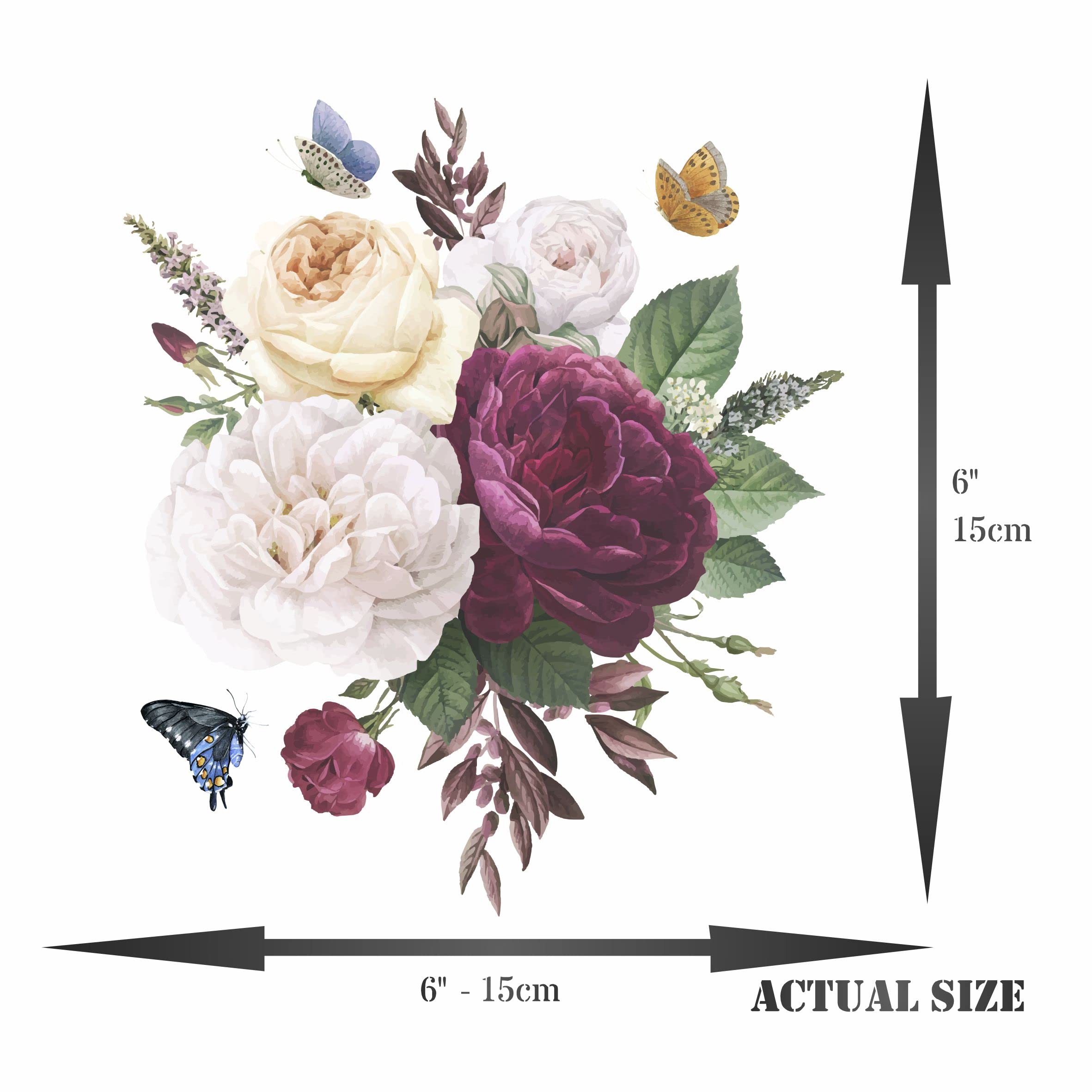 Bouquet Rub on Transfer, 6 x 6 inch Sheet - Dry Rub-On/Off Transfers Stickers for Decoupage Scrapbooking Crafts Mixed Media Collage Art