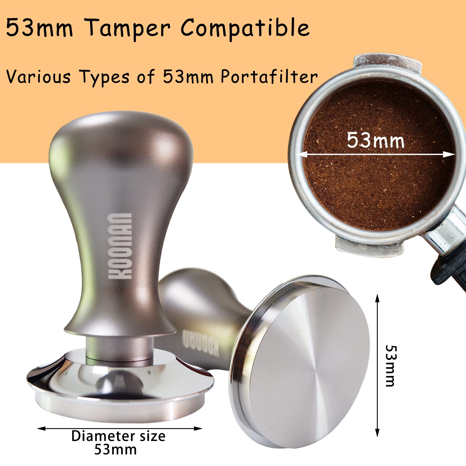 53mm Espresso Tamper, Professional Coffee Tamper with Calibrated Spring Loaded, Ergonomic Handle, Fascinating and Comfortable Grip, Flat Stainless Steel Base for Espresso Machine