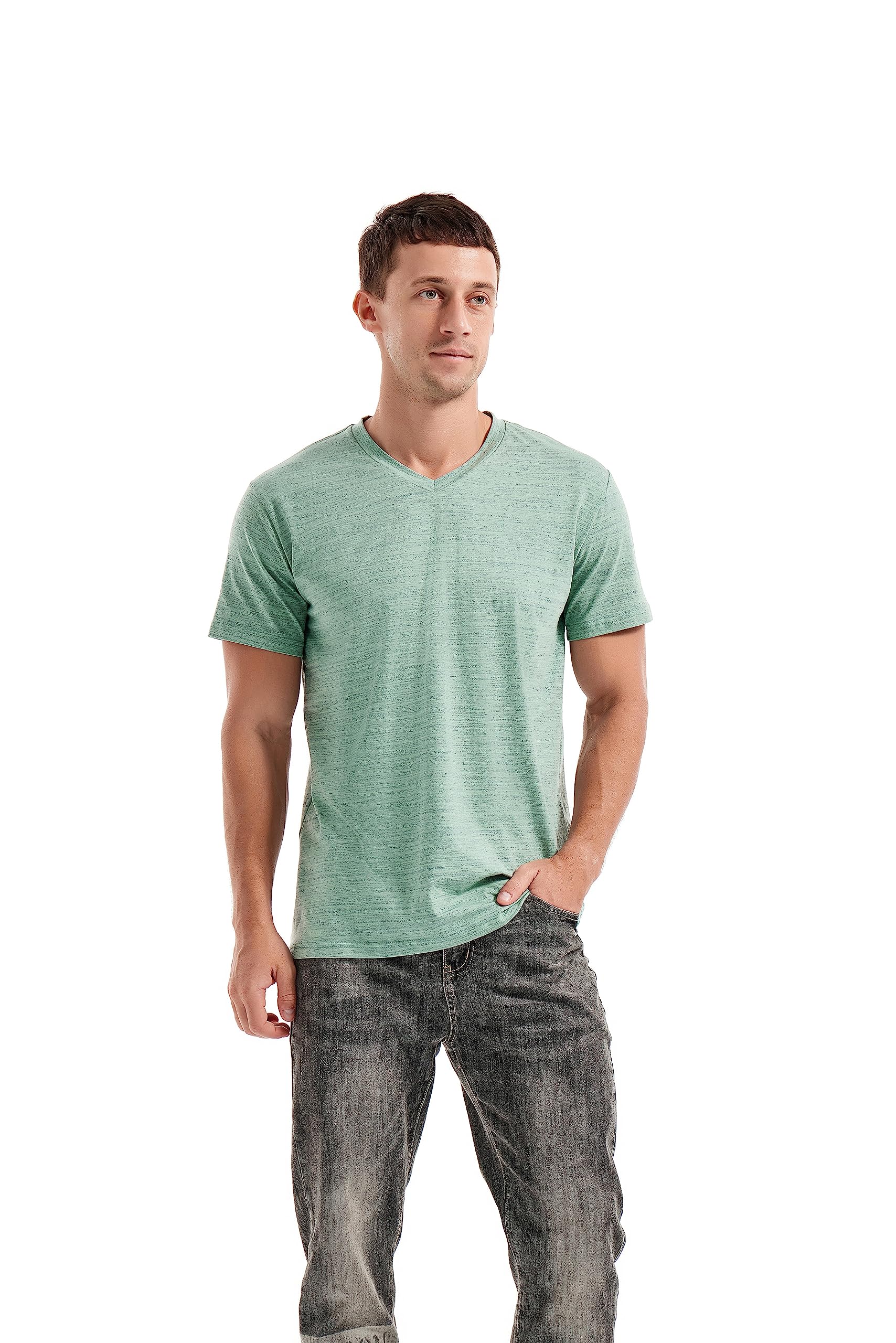 KLIEGOU Men's V Neck T Shirts - Casual Stylish Fitted Tees for Men Light Green-Grey XL