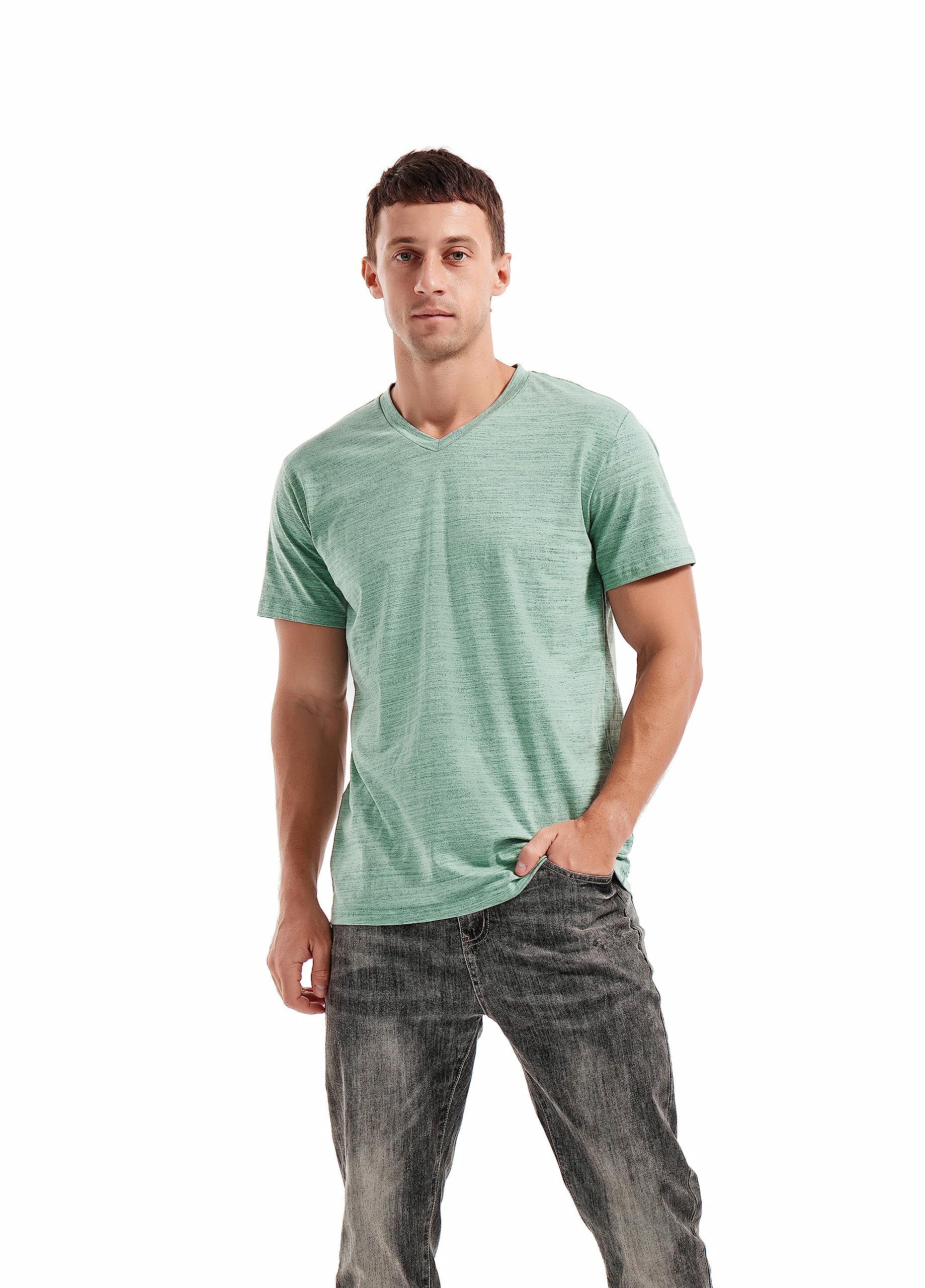 KLIEGOU Men's V Neck T Shirts - Casual Stylish Fitted Tees for Men Light Green-Grey XL