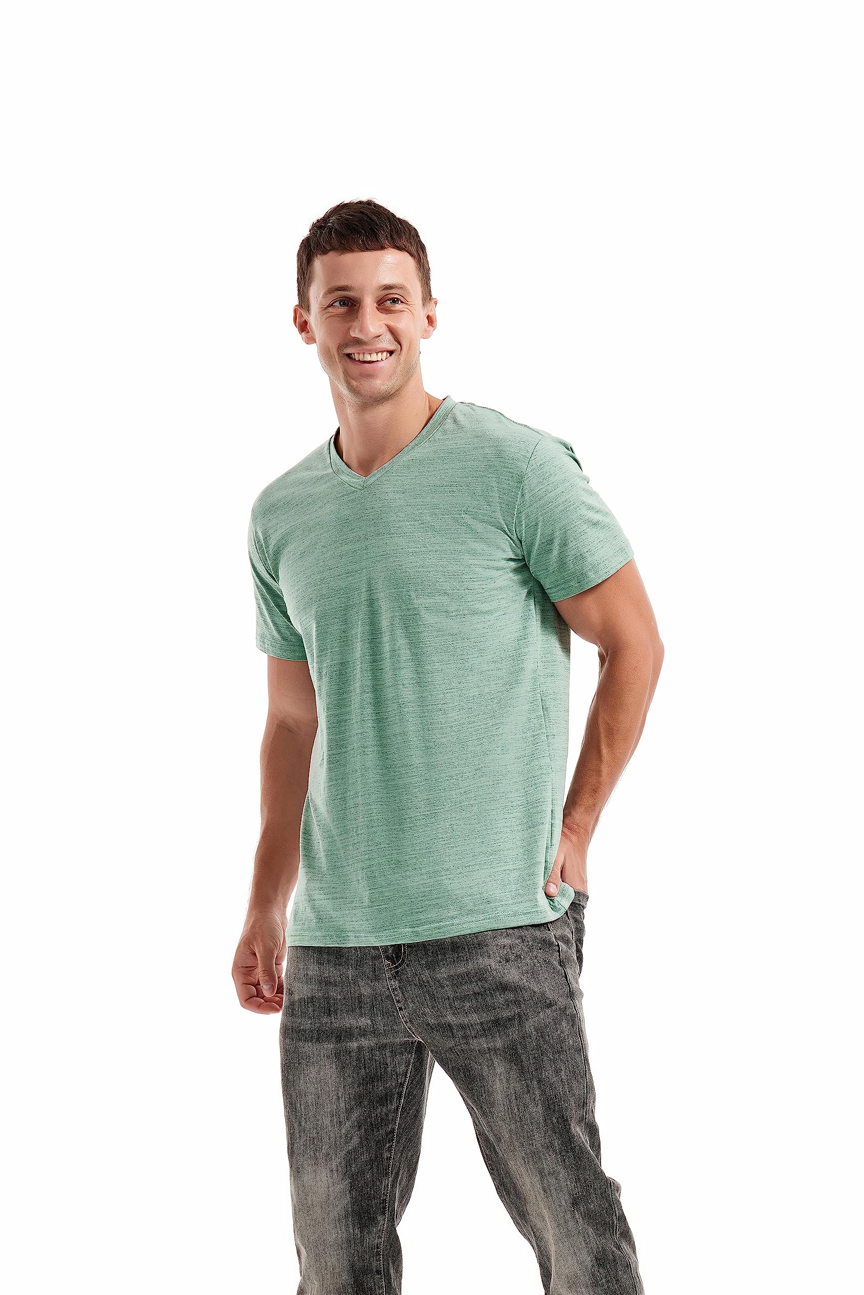 KLIEGOU Men's V Neck T Shirts - Casual Stylish Fitted Tees for Men Light Green-Grey XL