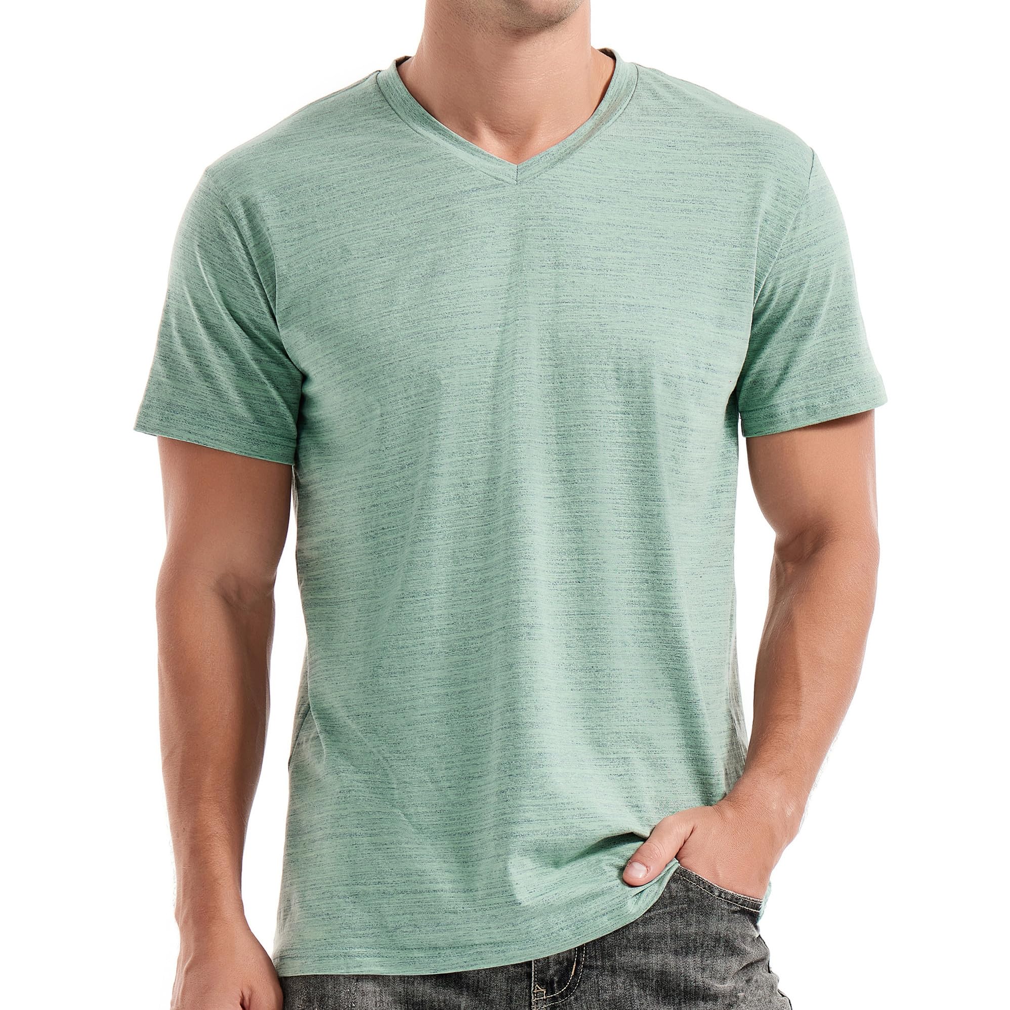 KLIEGOU Men's V Neck T Shirts - Casual Stylish Fitted Tees for Men Light Green-Grey XL