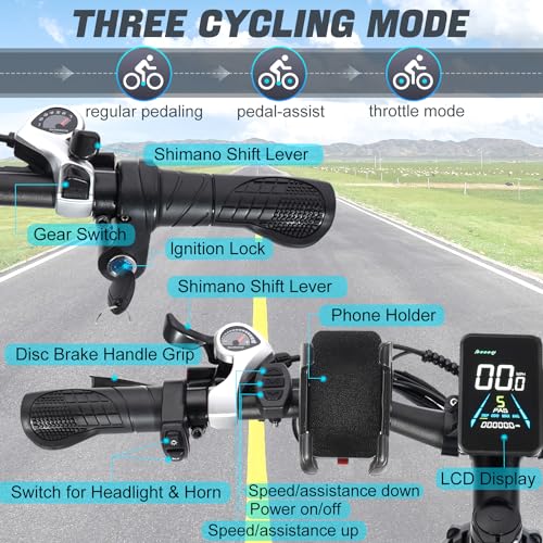 PHILODO Electric Bike for Adults, 23ah Fat Tire Ebike Dual Motor AWD 2000W 35MPH Electric Bicycles 21-Speed with Ignition Lock Hydraulic Disc Brakes
