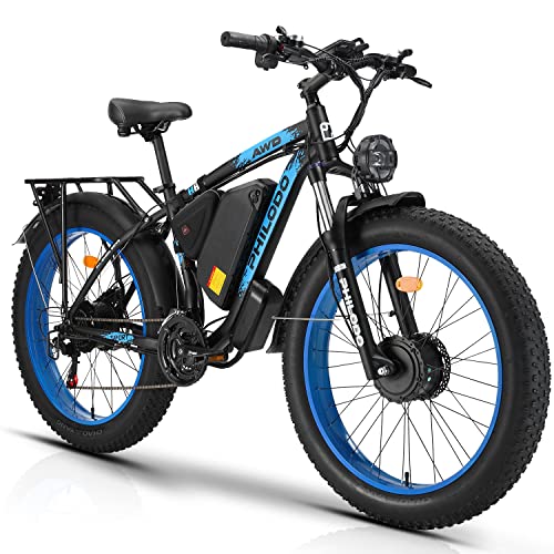 PHILODO Electric Bike for Adults, 23ah Fat Tire Ebike Dual Motor AWD 2000W 35MPH Electric Bicycles 21-Speed with Ignition Lock Hydraulic Disc Brakes