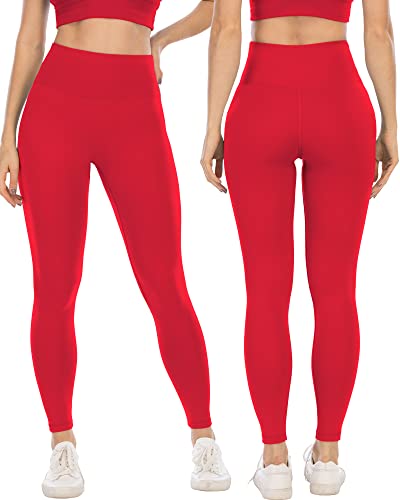 NORMOV High Waisted Leggings for Women, Workout Soft Tummy Control Yoga Pants (Red, M) 1