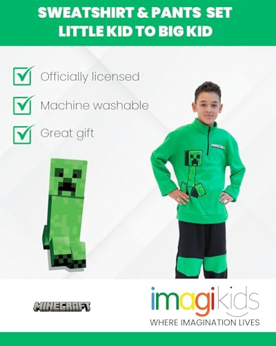 Minecraft Creeper Little Boys Fleece Half Zip Sweatshirt & Pants Set Green 7-8