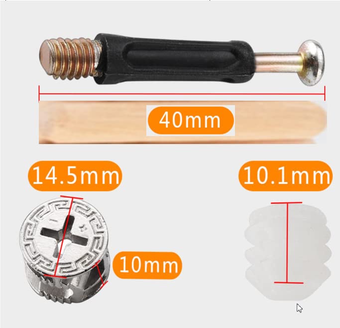 Furniture Cabinet Connector or Desk Top Fastener Hardware Nuts Dowel Bolts Screw with Fluted Wood Dowel Pins,for Wardrobe Door Movers Broke Repair Replacement Locking Connecting 100 Pack(25 Set)