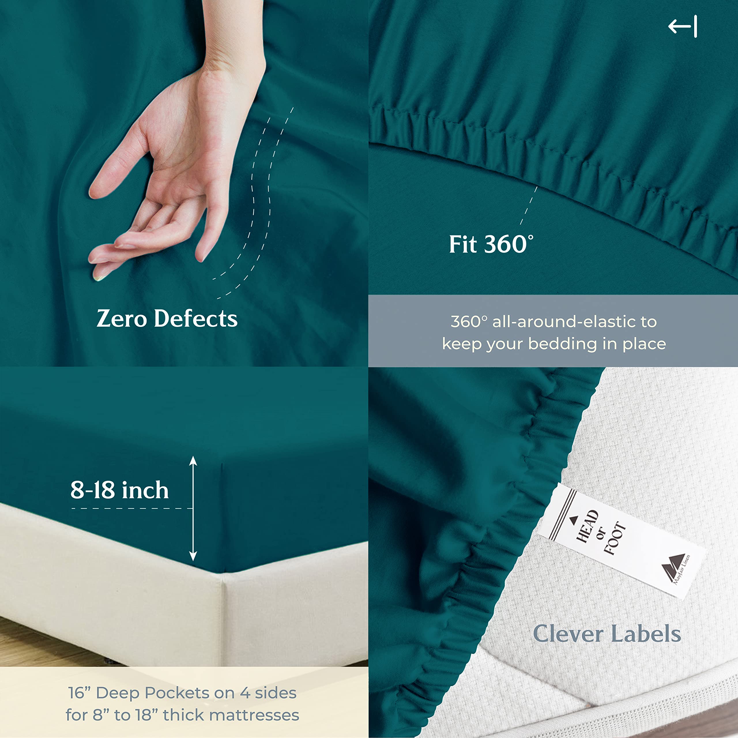 Mayfair Linen 500 Thread Count Full Cotton Sheets - 4 PC Full Size Bed Sheet Set Cotton (Teal), Soft, Cooling, Sateen Hotel-Quality 16" Deep Pocket Bedsheet for Hot Sleepers (Fits 18" Mattress)