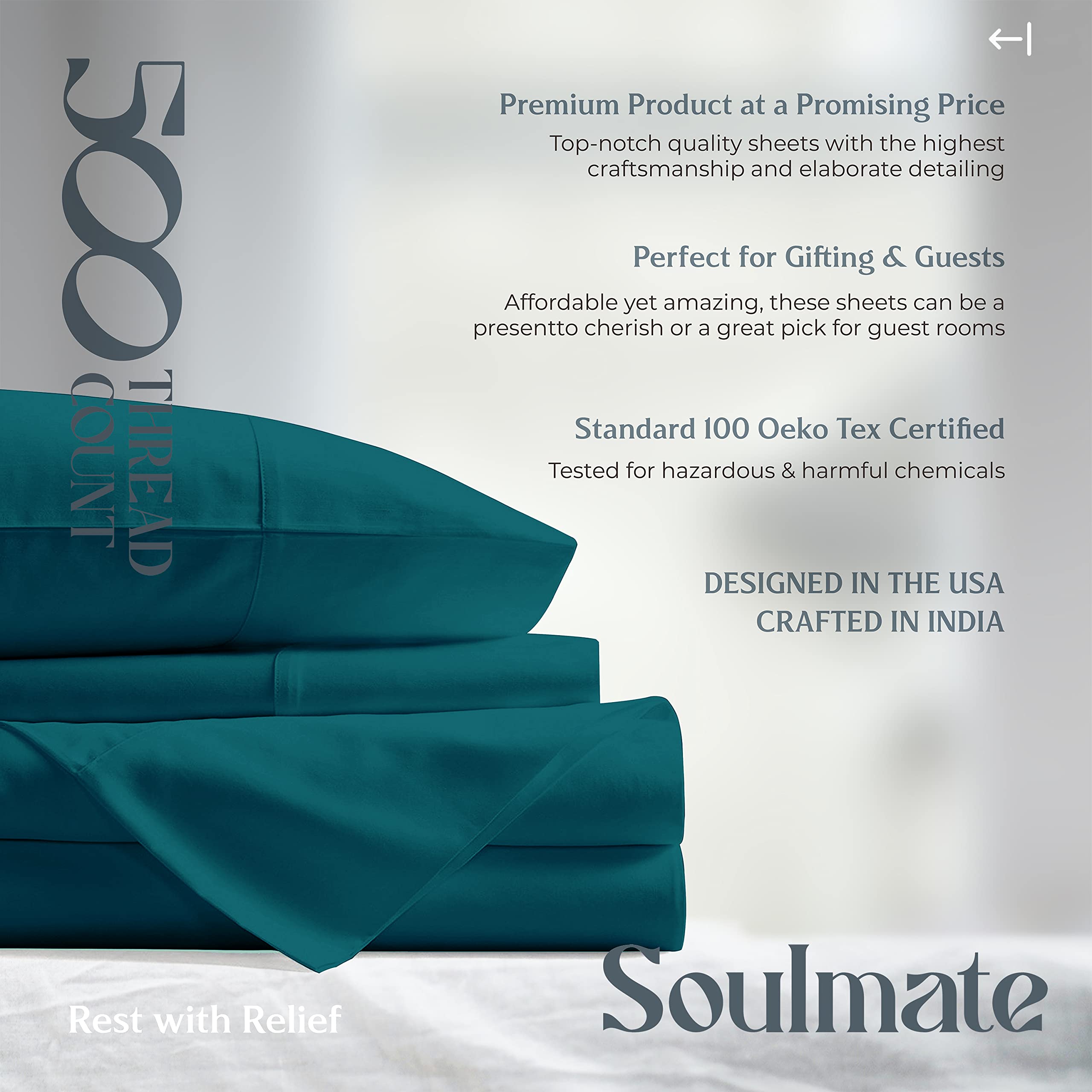 Mayfair Linen 500 Thread Count Full Cotton Sheets - 4 PC Full Size Bed Sheet Set Cotton (Teal), Soft, Cooling, Sateen Hotel-Quality 16" Deep Pocket Bedsheet for Hot Sleepers (Fits 18" Mattress)