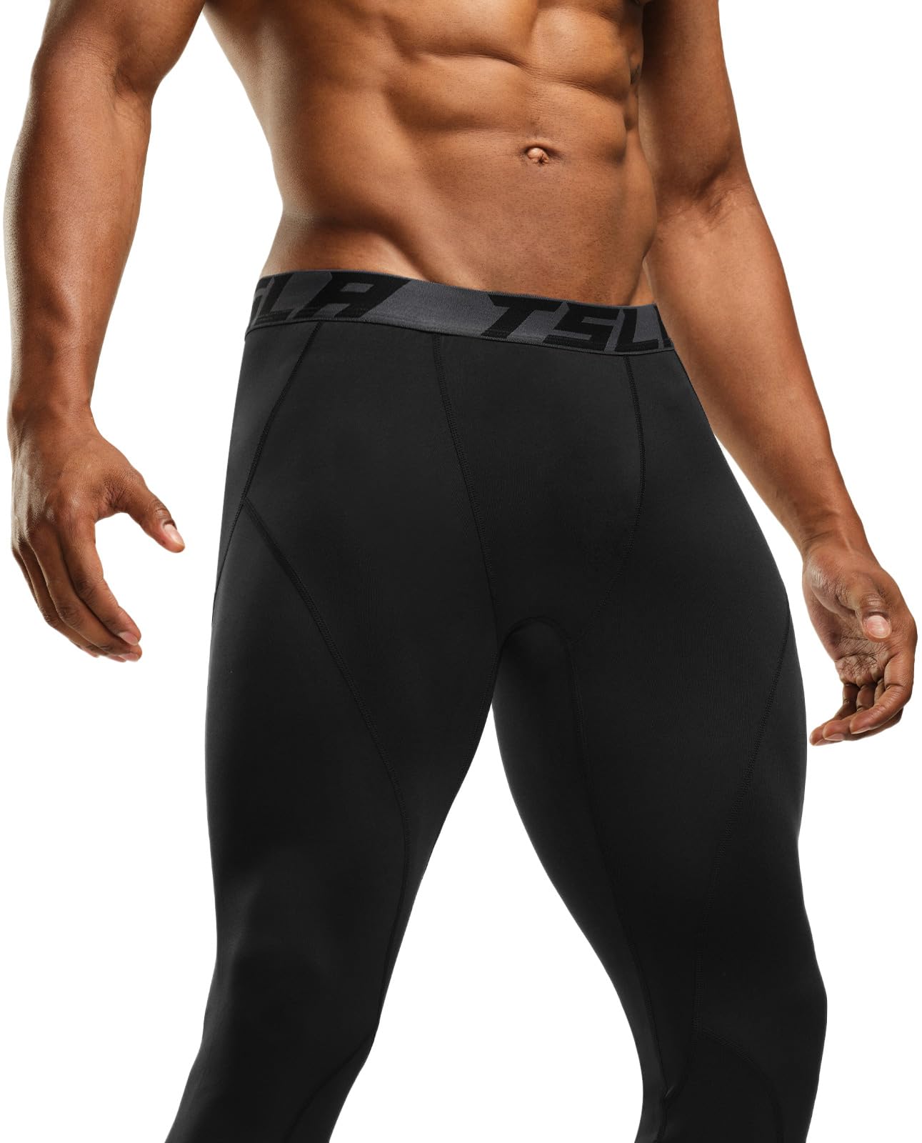 TSLA Men's Thermal Compression Pants, Athletic Sports Leggings & Running Tights, Wintergear Base Layer Bottoms, 2pack Tights Black/Red, Small