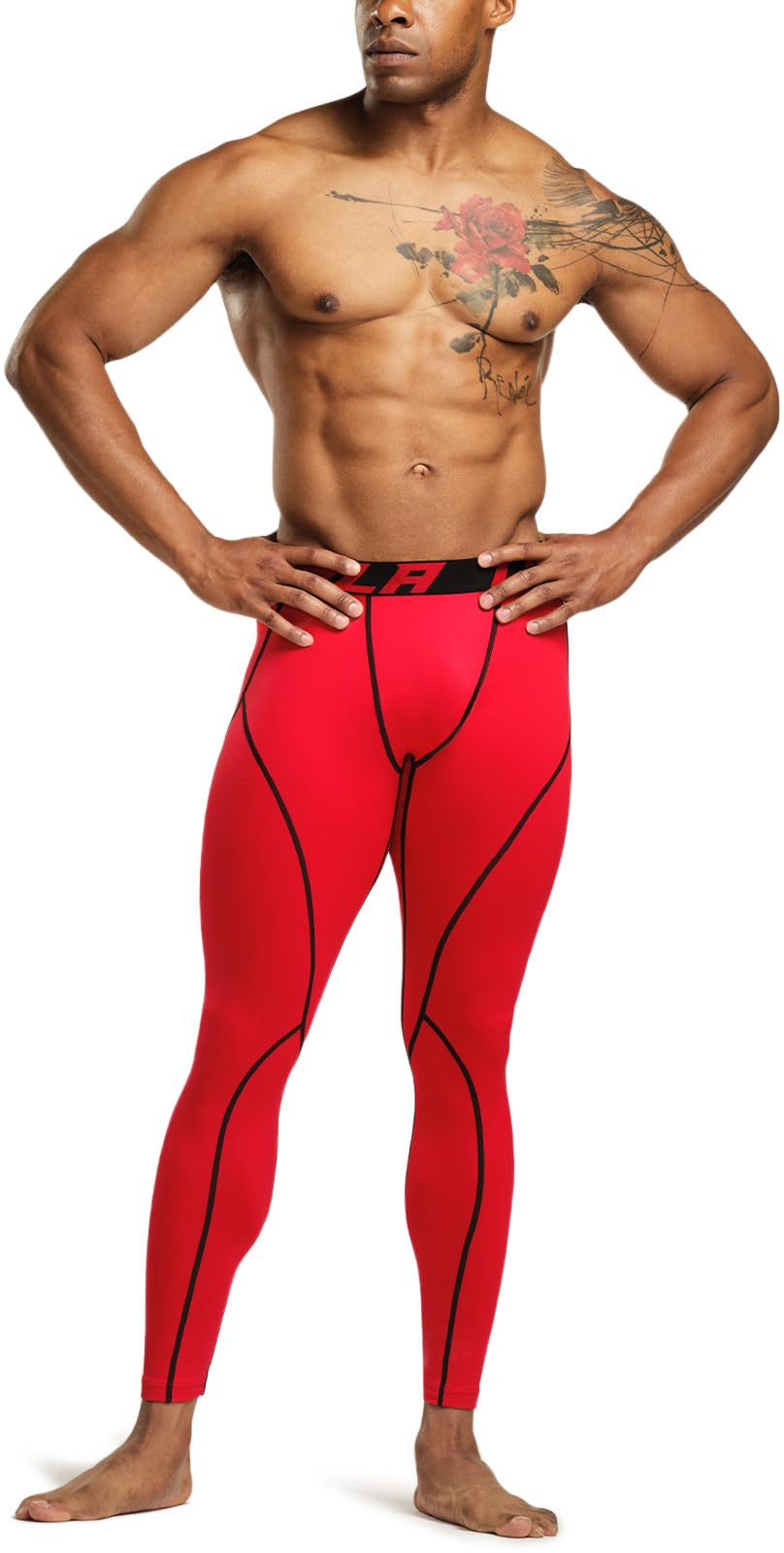 TSLA Men's Thermal Compression Pants, Athletic Sports Leggings & Running Tights, Wintergear Base Layer Bottoms, 2pack Tights Black/Red, Small