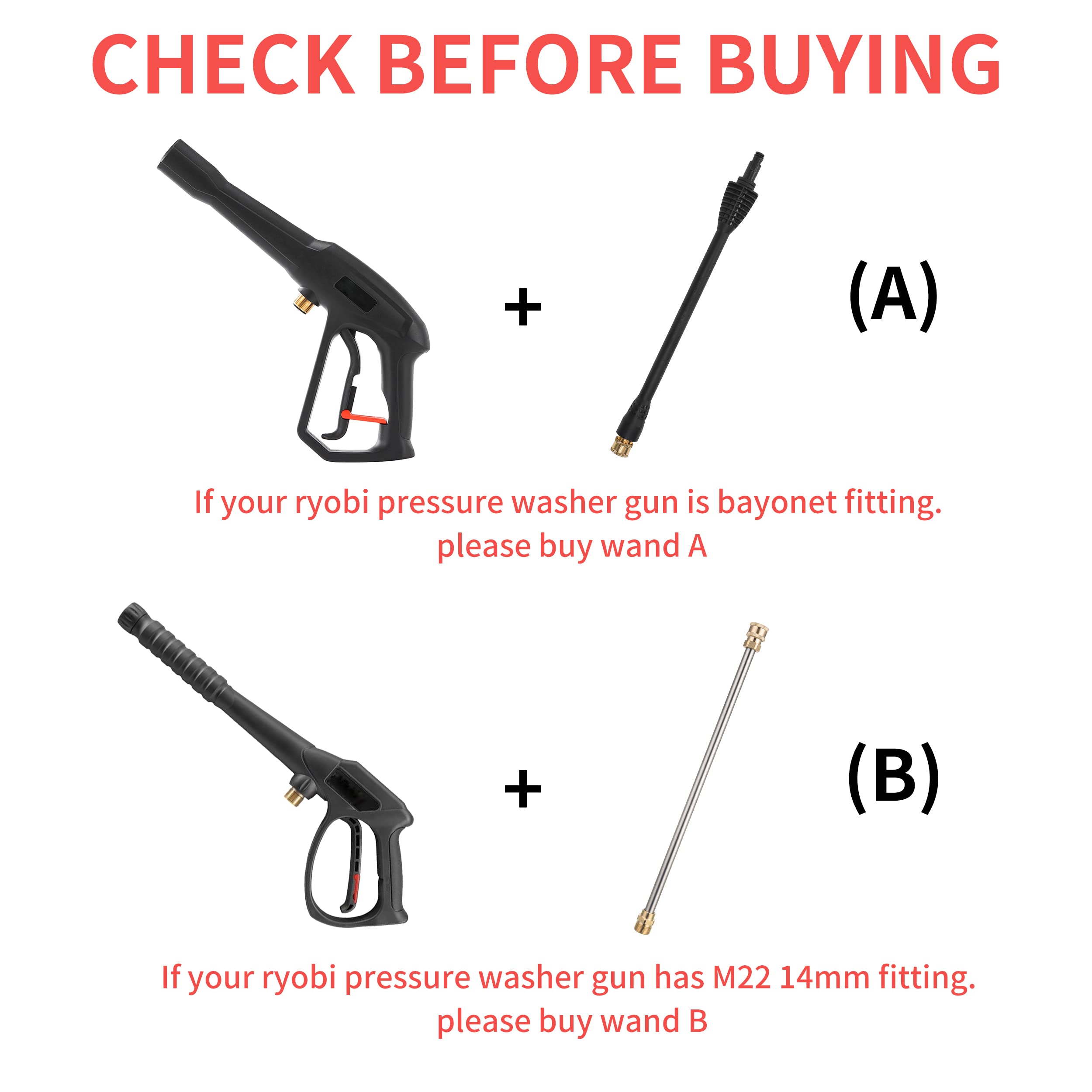 PWACCS Pressure Washer Accessories Kit – 16 Inch Power Washer Replacement Wand with 5 Spray Tips and Turbo Nozzle – Compatible with Ryobi, Portland, Husky Black