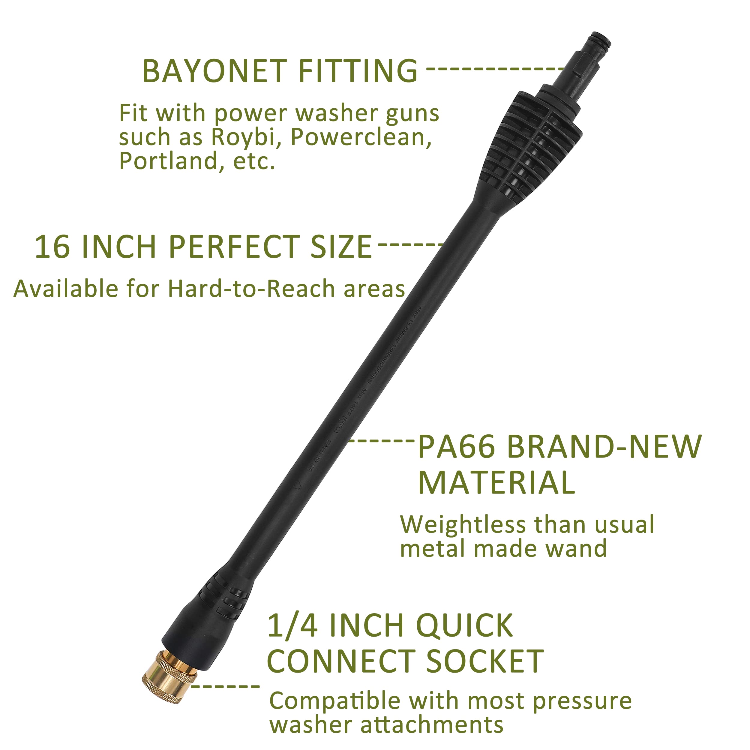 PWACCS Pressure Washer Accessories Kit – 16 Inch Power Washer Replacement Wand with 5 Spray Tips and Turbo Nozzle – Compatible with Ryobi, Portland, Husky Black