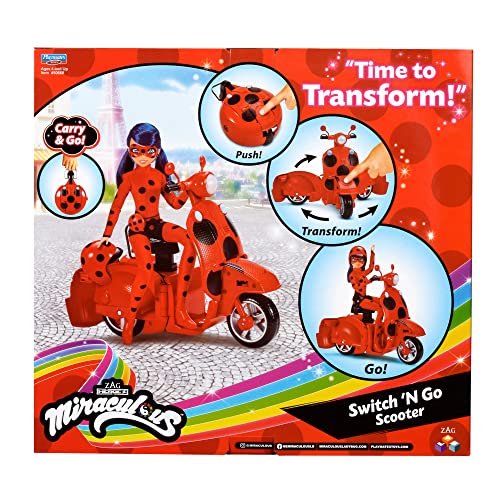 Miraculous Switch N Go Scooter with Exclusive 10.5” Ladybug Lucky Charms Fashion Doll and Accessories