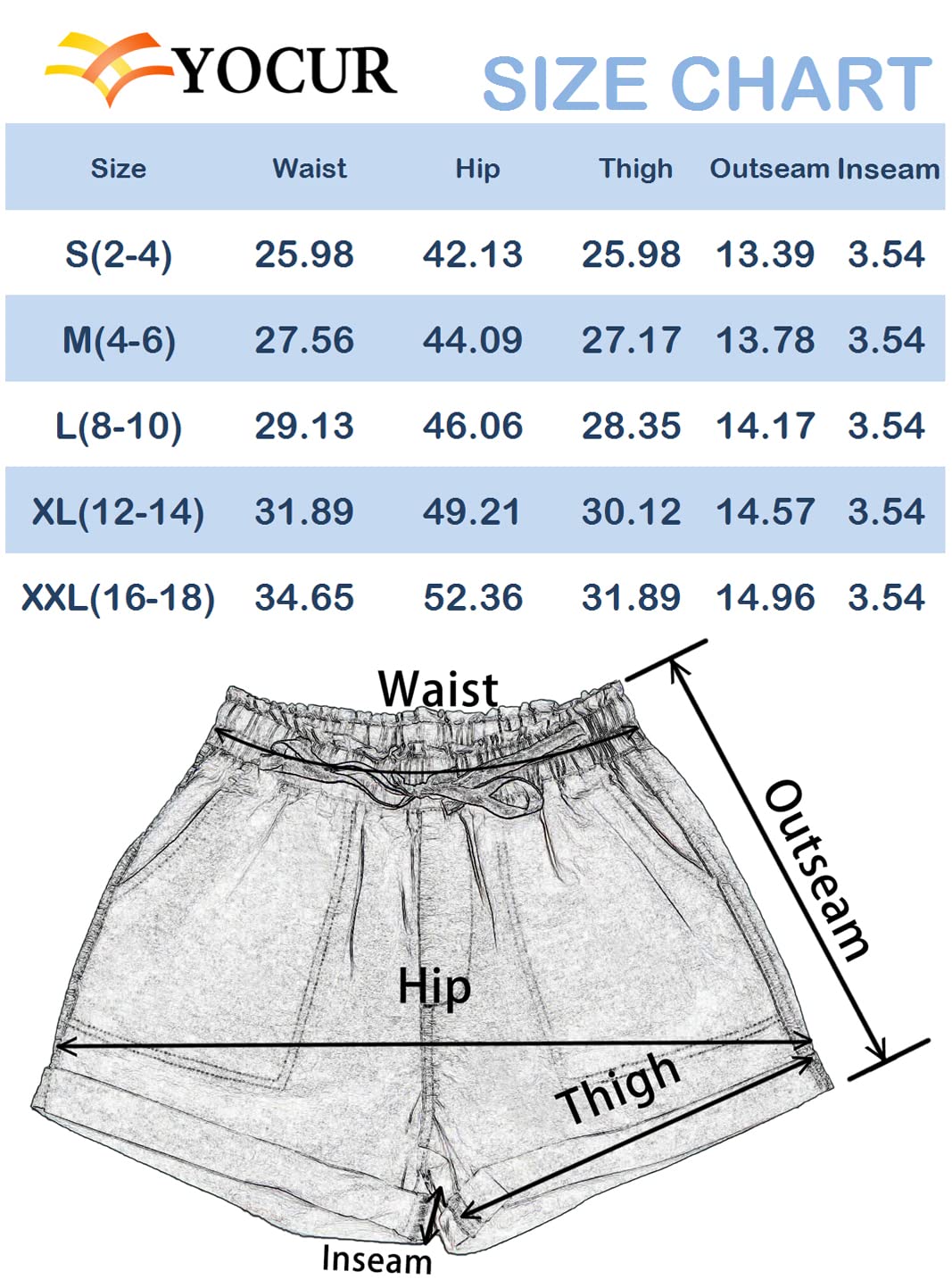 YOCUR Womens Elastic Wide Waistband Cotton Linen Casual Comfy Shorts Drawstring Pockets High Waisted Cuffed Hem Short Pants Black XL