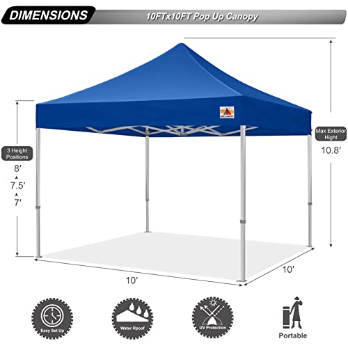 ABCCANOPY Large All Aluminum Canopy Commercial Instant Shade 10x10 Premium Series, Blue