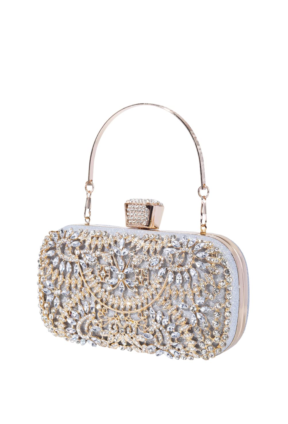 Covelin Women's Rhinestone Decorated Evening Bag, Tote Shoulder Crossbody Handbag with Chain (Silver)