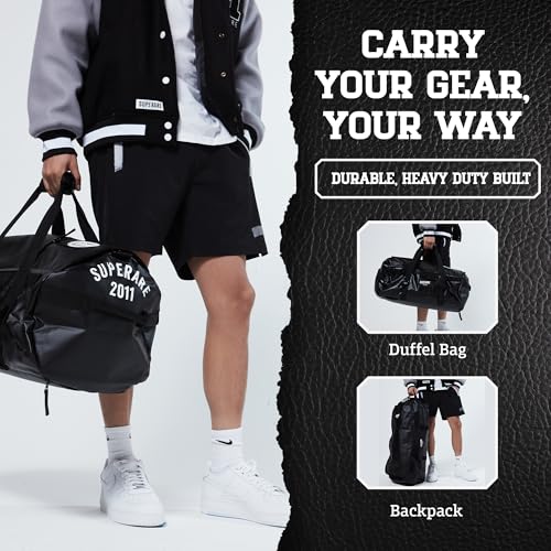 Superare Enorme Gear Bag β Versatile Gym Bag, Backpack Duffle Bag Combo, Ideal Boxing Duffle Bag or Duffle Bag for Men with Ventilation and Moisture-Resistant Fabric - Black