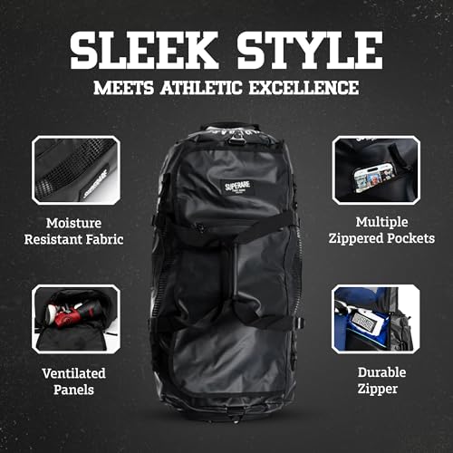 Superare Enorme Gear Bag β Versatile Gym Bag, Backpack Duffle Bag Combo, Ideal Boxing Duffle Bag or Duffle Bag for Men with Ventilation and Moisture-Resistant Fabric - Black