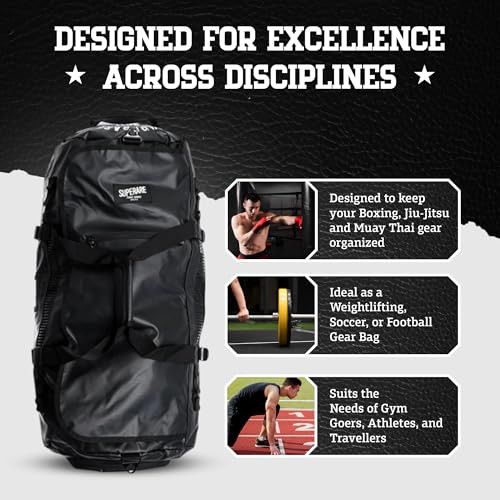 Superare Enorme Gear Bag β Versatile Gym Bag, Backpack Duffle Bag Combo, Ideal Boxing Duffle Bag or Duffle Bag for Men with Ventilation and Moisture-Resistant Fabric - Black