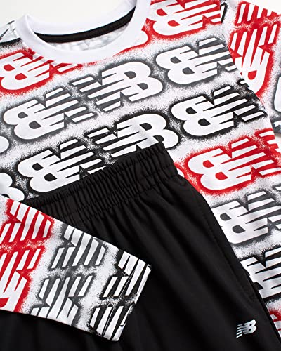 New Balance Boys' Jogger Set - 2 Piece Long Sleeve T-Shirt and Tricot Sweatpants (8-12), Size 10, White/Black