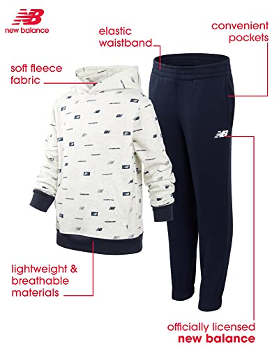 New Balance Boys' Sweatsuit Set - 2 Piece Fleece Pullover Hoodie Sweatshirt and Sweatpants (2T-20), Size 8, Oatmeal