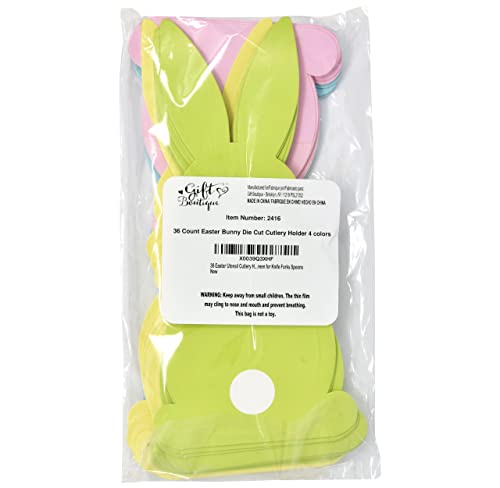36 Easter Utensil Cutlery Holders Bunny Rabbit Shape Silverware Paper Pouch Sleeve Pockets Spring Table Place Settings Tableware Party Supplies Decoration Pink Blue Yellow Green for Knife Forks Spoons