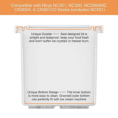 SOPHICO Pint Containers with Silicone Lids Replacement for Pints and Lids, Compatible with NC299AMZ & NC300s Series Ice Cream Maker, Airtight and Leaf-Proof (2 Pack, Orange)
