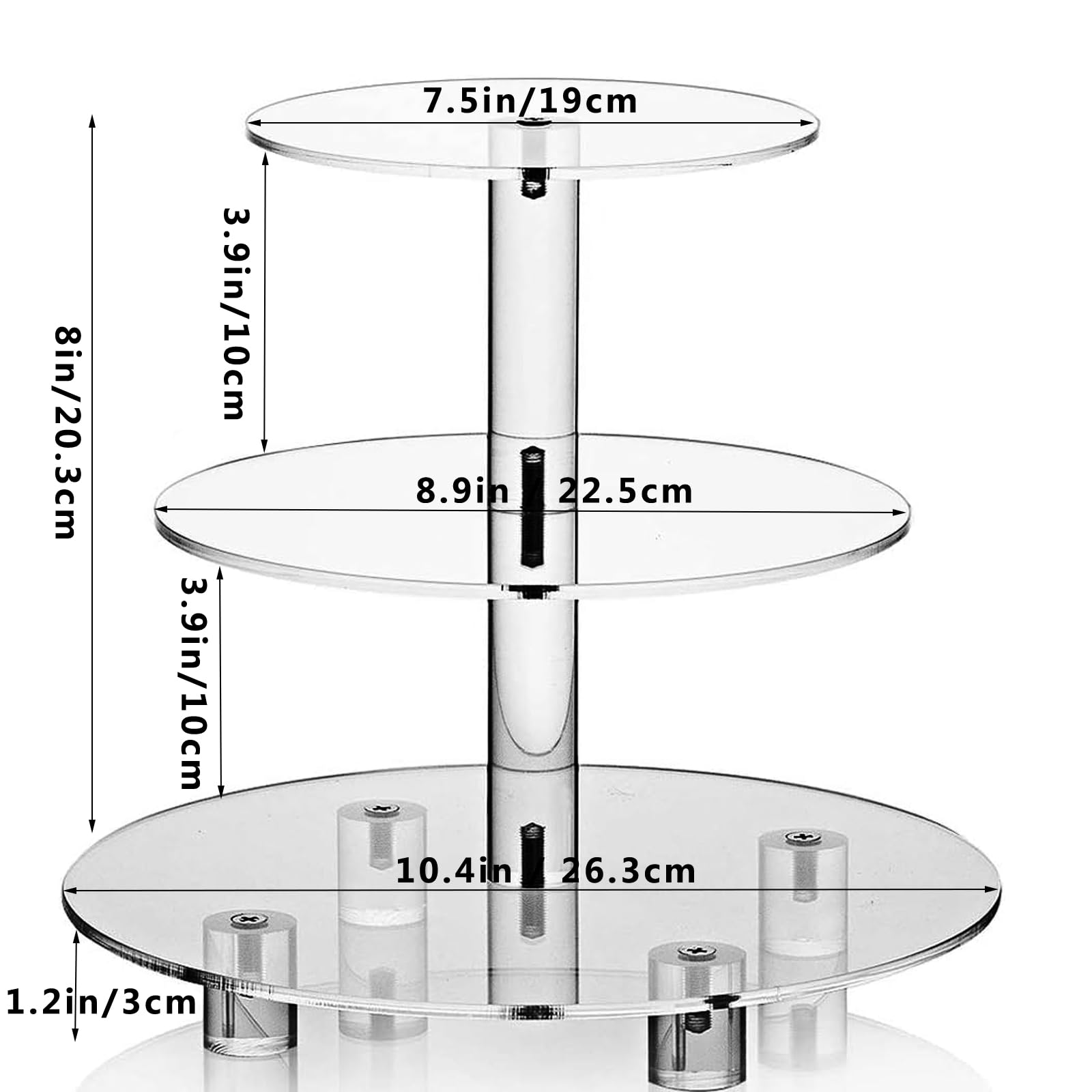 3 Tier Cake Stands, Bhbuy Transparent Round Acrylic Macaron Multifunction Display Cupcake Stands for Wedding Christmas Birthday Party Bakery Decor
