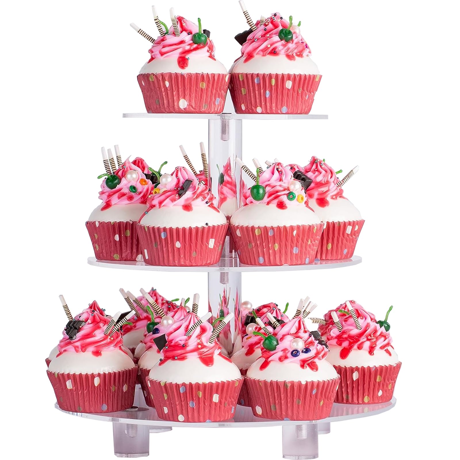 3 Tier Cake Stands, Bhbuy Transparent Round Acrylic Macaron Multifunction Display Cupcake Stands for Wedding Christmas Birthday Party Bakery Decor