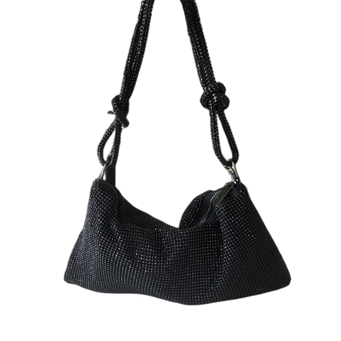 UMREN Rhinestone Hobo Bags for Women Chic Evening Handbag Sparkly Crystal Cluth Purse for Party Club Wedding (Black)