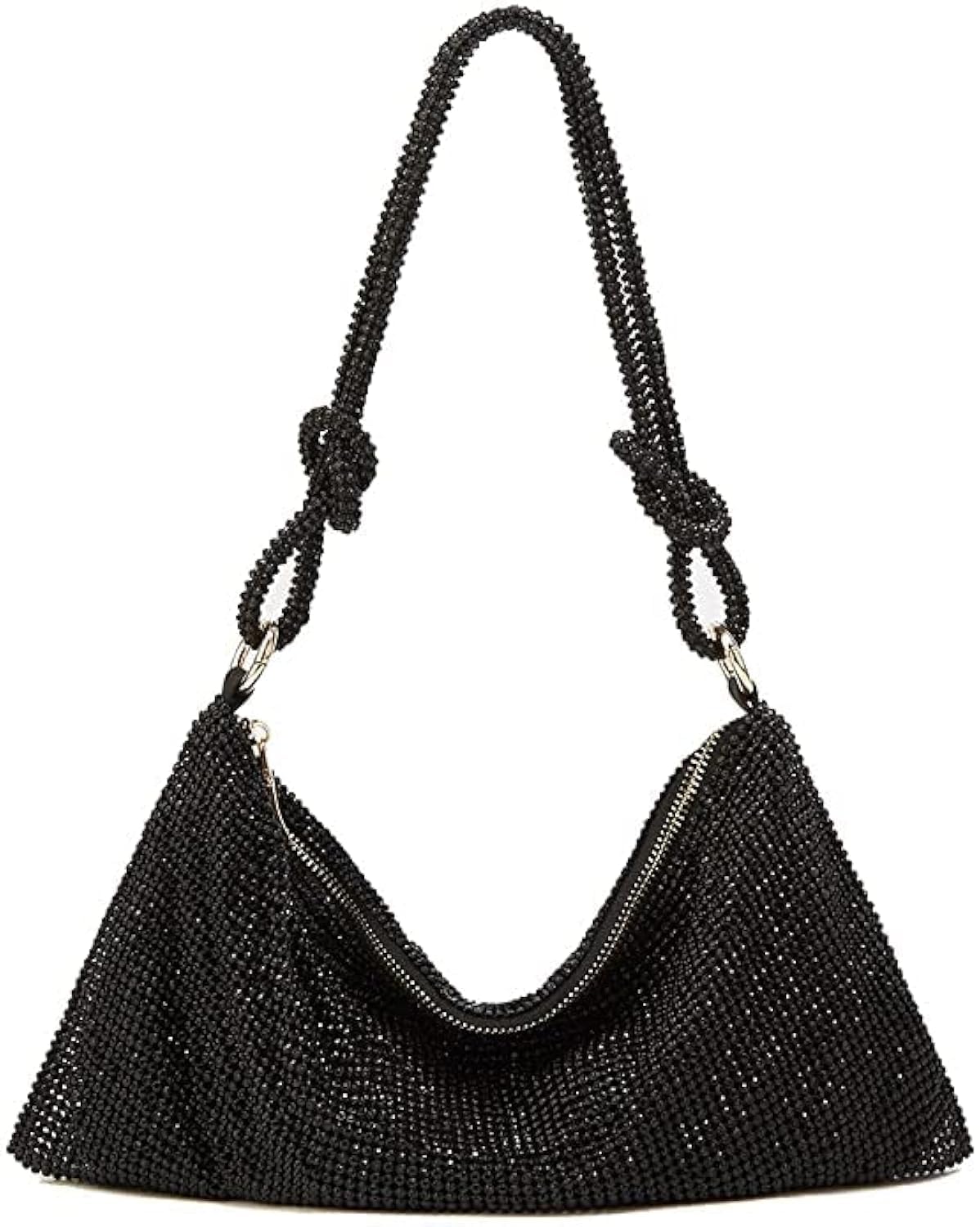 UMREN Rhinestone Hobo Bags for Women Chic Evening Handbag Sparkly Crystal Cluth Purse for Party Club Wedding (Black)