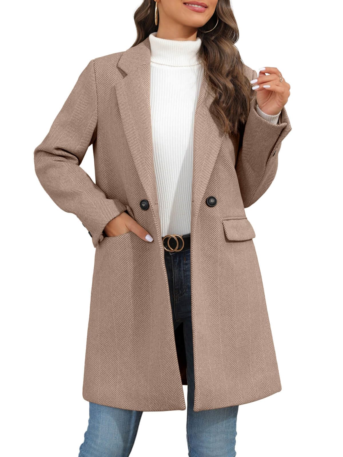 Ebifin Women's Notch Lapel Double Breasted Trench Coat Peacoat Winter Casual Long Blazer Jacket Overcoat XX-Large