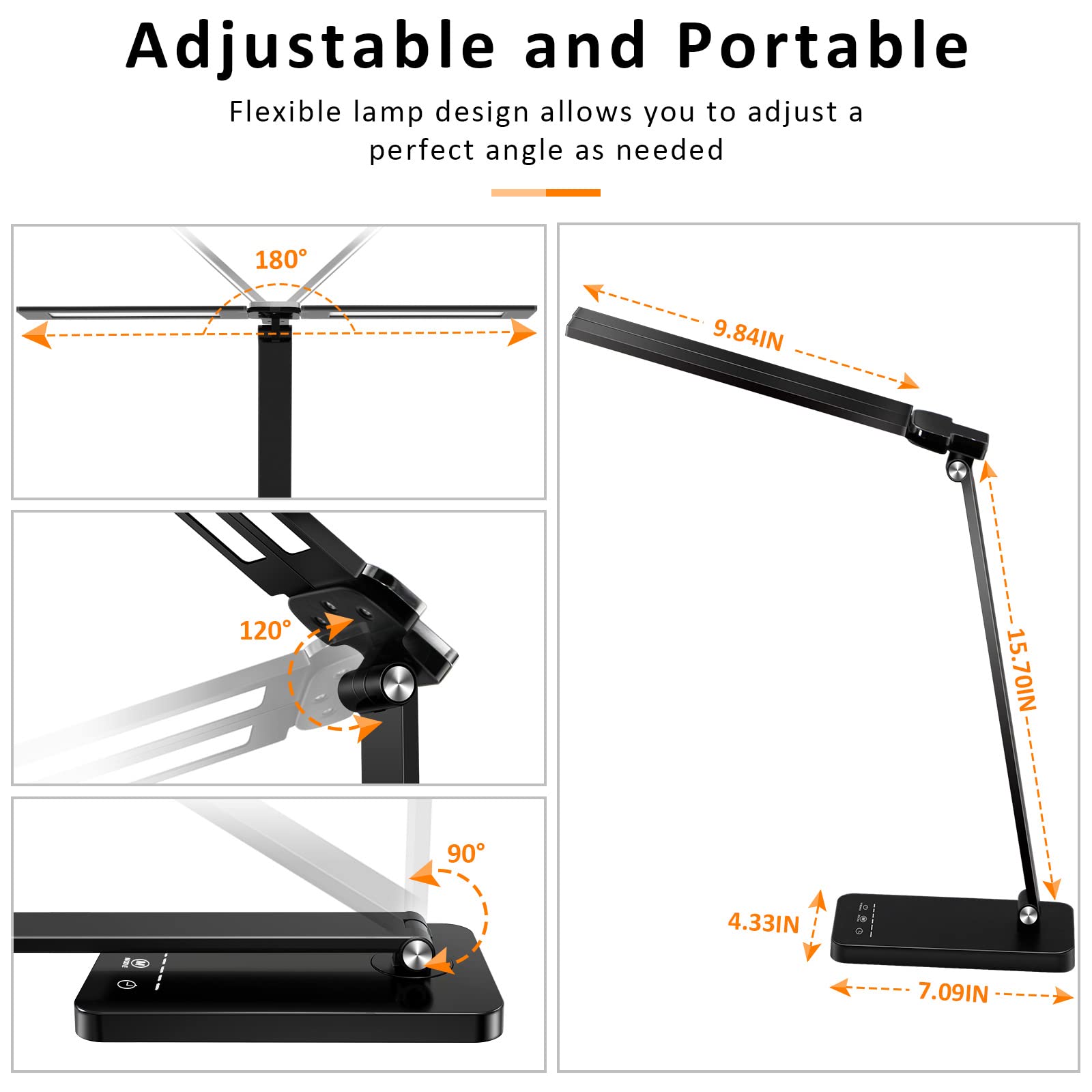 Smaeti LED Home Office Dimmable Desk Light with USB Charging Port, 5 Color Modes with 6 Brightness Levels,Auto Timer, Eye-Caring Desk Lamp for Dorm Study Reading