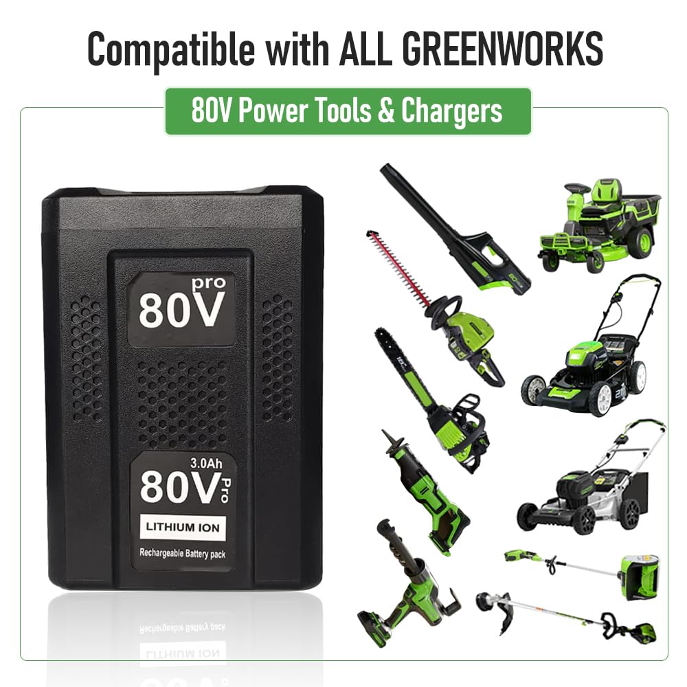 aunstarwei 80V 3.0Ah Replacement Battery for Greenworks Pro 80V Lithium Ion Battery GBA80200 GBA80250 GBA80300 GBA80400 GBA80500 (Not for Kobalt)