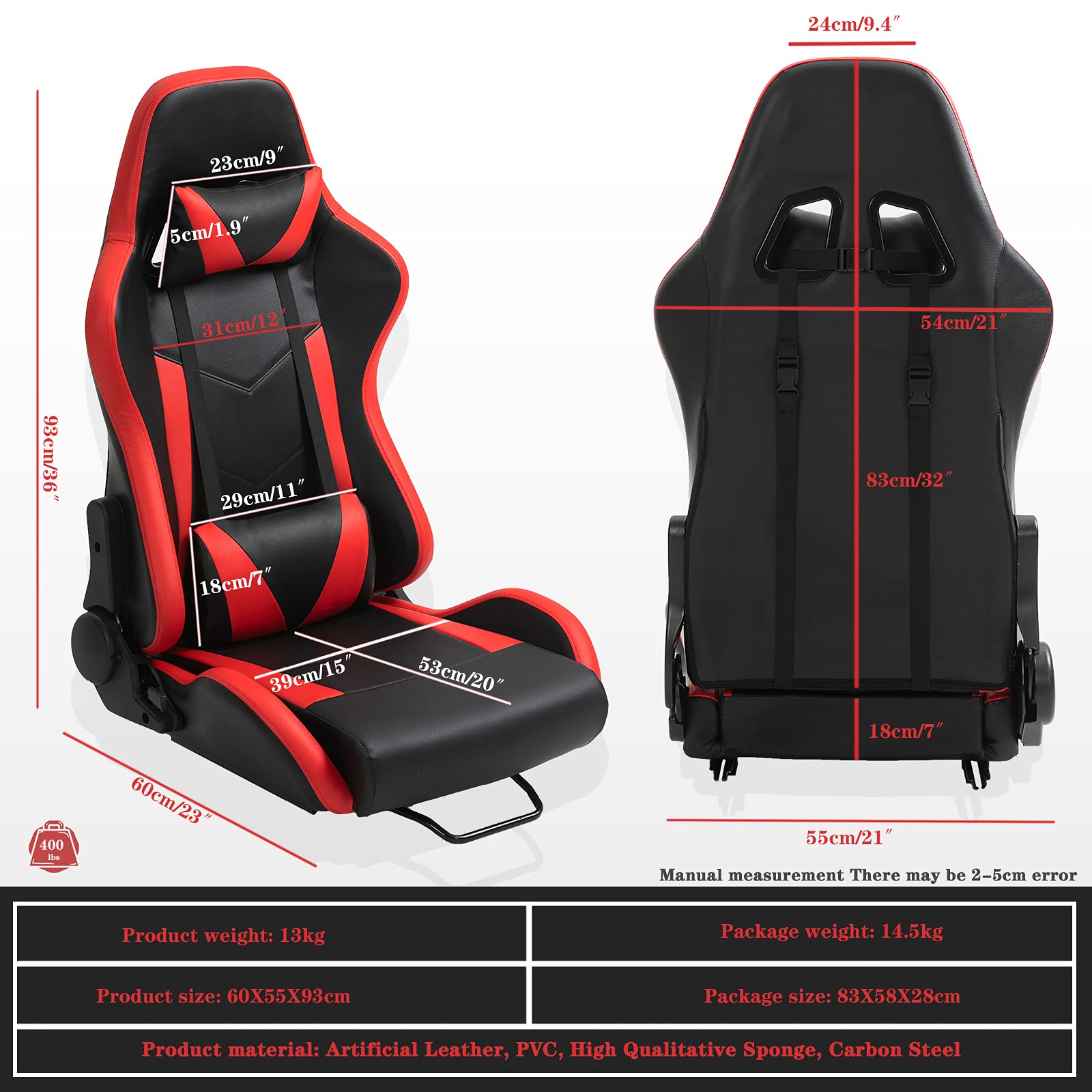 Supllueer Racing Seats Double Slide Rails Universal Racing Seats with Neck Waist Pillows fit Racing Simulator Cockpit Stand,Backrest 170 ° Ergonomic Adjustment,NO Stand