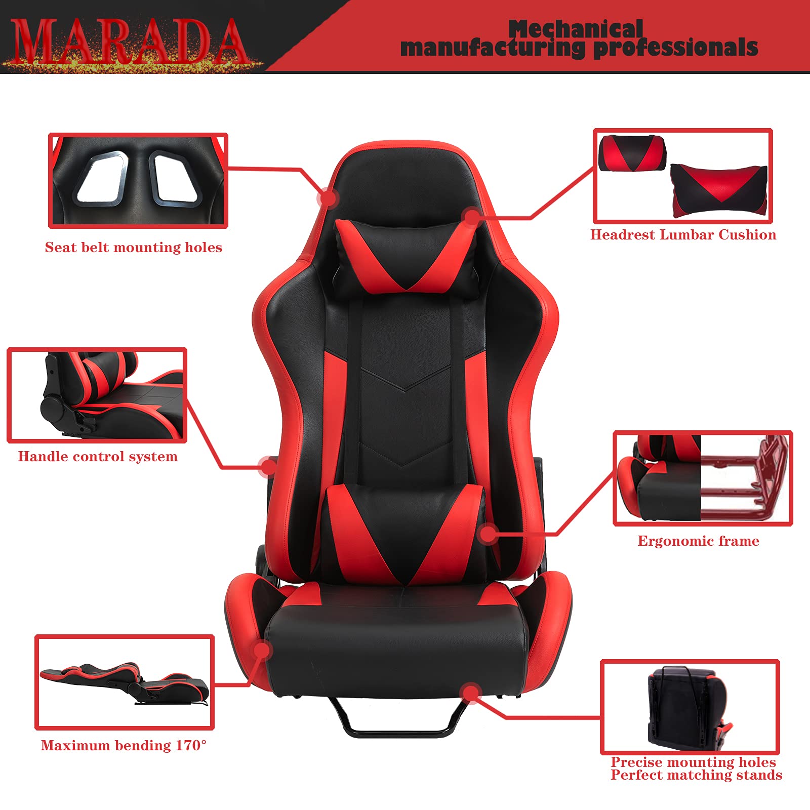 Supllueer Racing Seats Double Slide Rails Universal Racing Seats with Neck Waist Pillows fit Racing Simulator Cockpit Stand,Backrest 170 ° Ergonomic Adjustment,NO Stand
