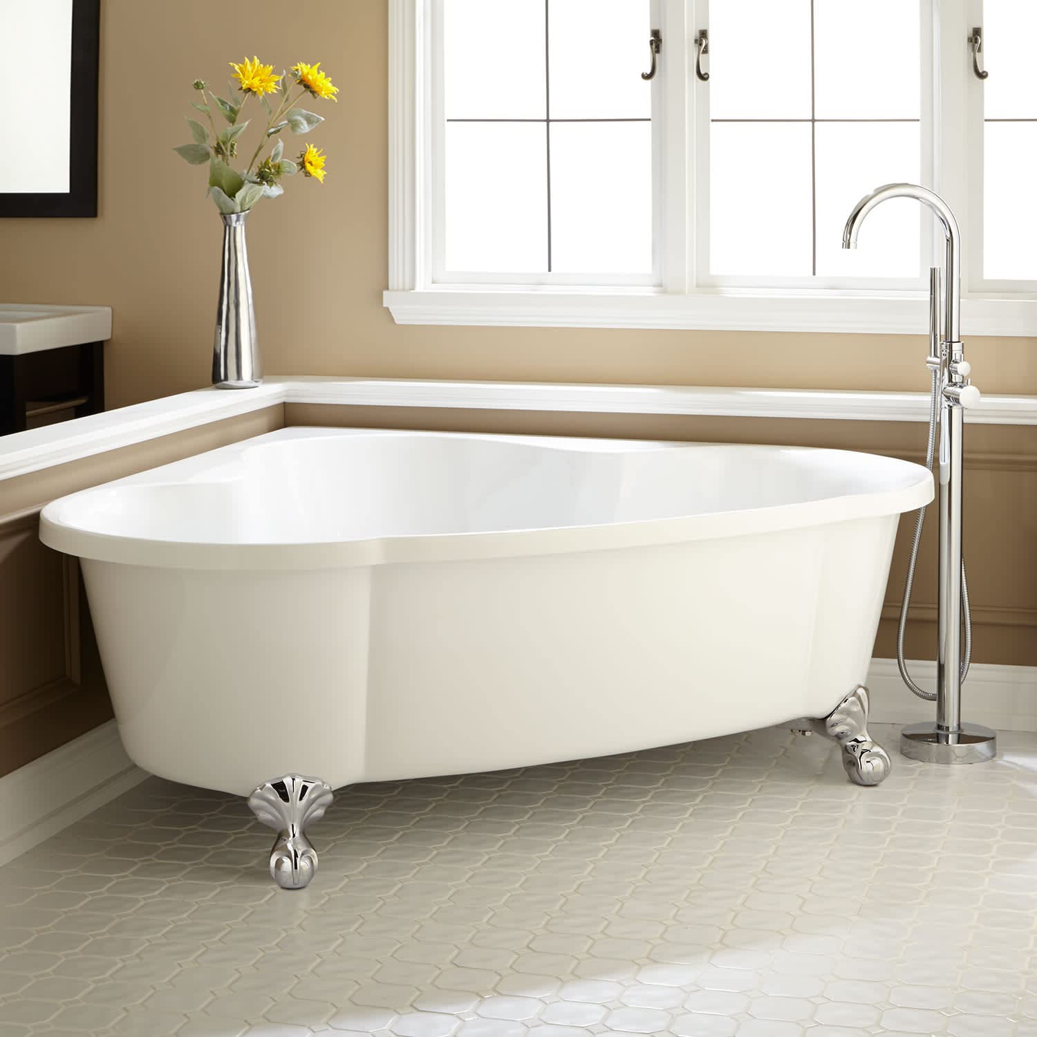 Signature Hardware 263990 Talia 70" Acrylic Soaking Corner Tub - White