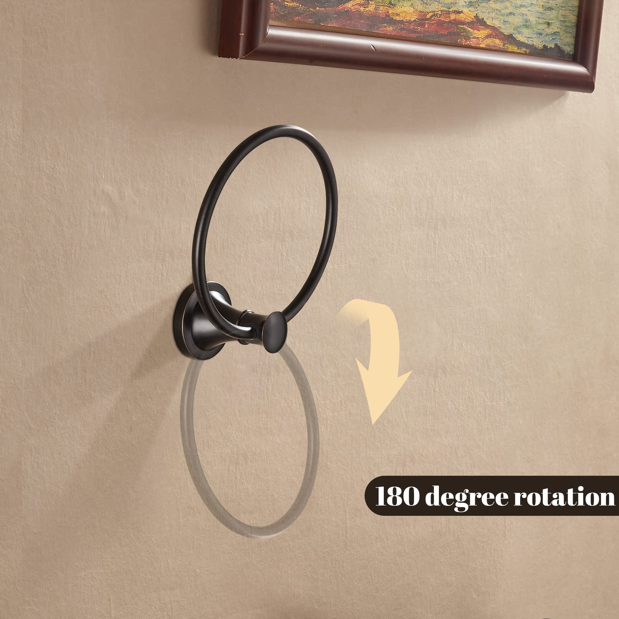 WOLIBEER Bronze Towel Ring, Oil Rubbed Hand Towel Holder Rustic Bathroom Towel Hanger SUS 304 Stainless Steel Towel Rack Wall Mounted