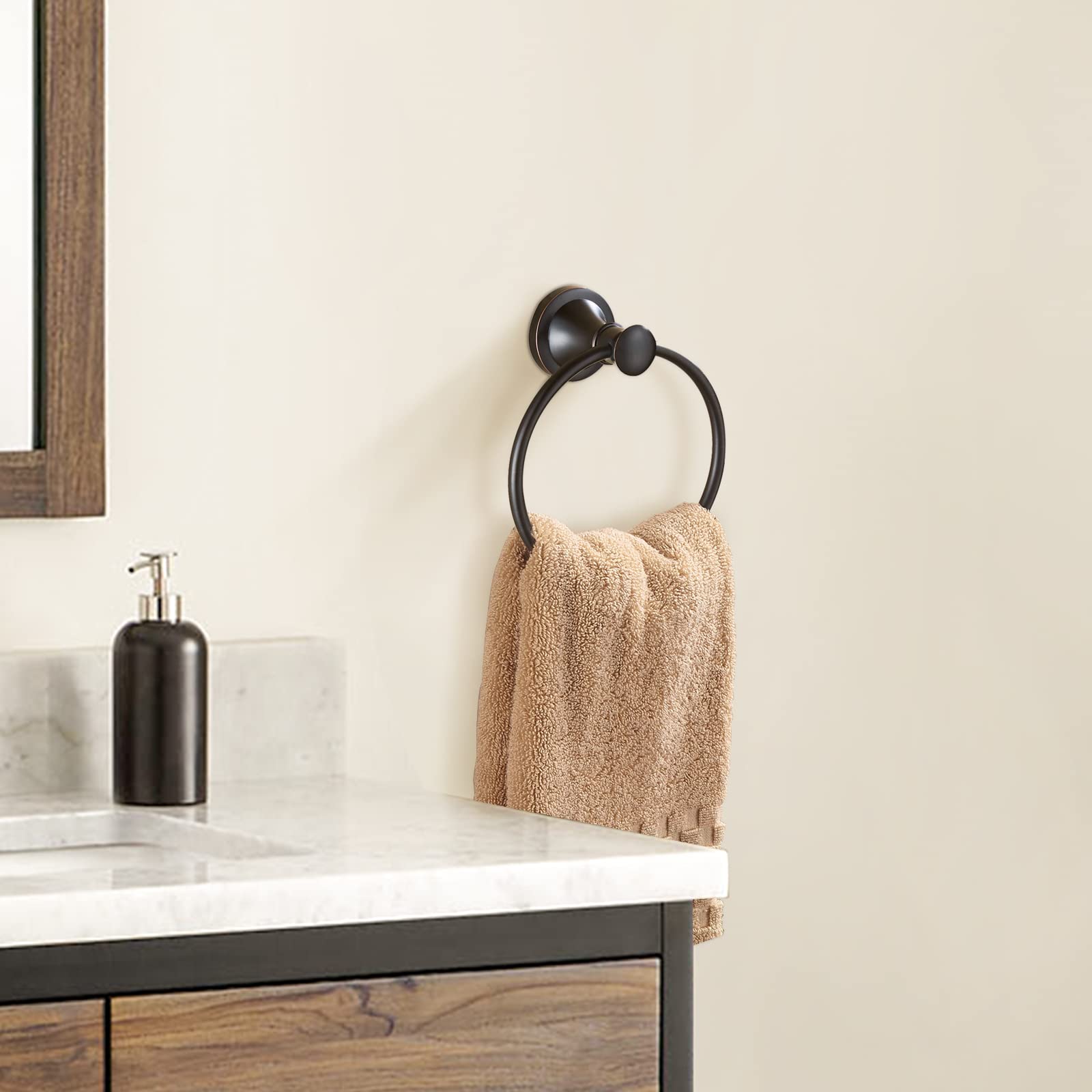 WOLIBEER Bronze Towel Ring, Oil Rubbed Hand Towel Holder Rustic Bathroom Towel Hanger SUS 304 Stainless Steel Towel Rack Wall Mounted