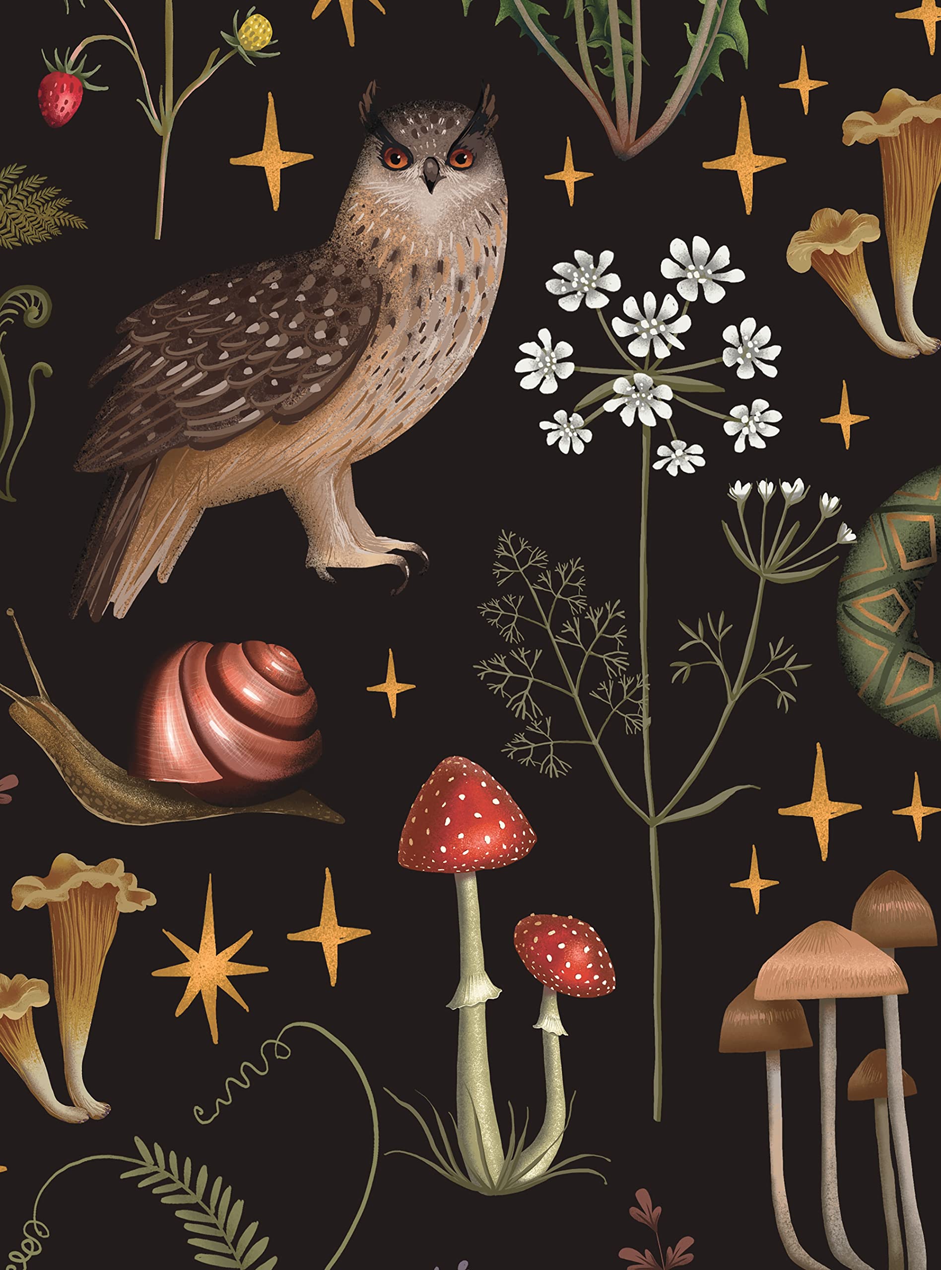 Simple Shapes Wallpaper Above wainscott - Dark Background Enchanted Forest Mood Fairytale - 6 Sheet Set - 2 x 9 Feet