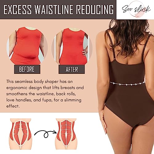 Seamless Bodyshaper Bodysuit for Women - Full Body Shapewear Body Sculpting Suits Sleeveless Round Neck Brown 3X-Large