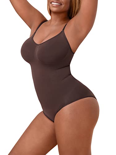 Seamless Bodyshaper Bodysuit for Women - Full Body Shapewear Body Sculpting Suits Sleeveless Round Neck Brown 3X-Large