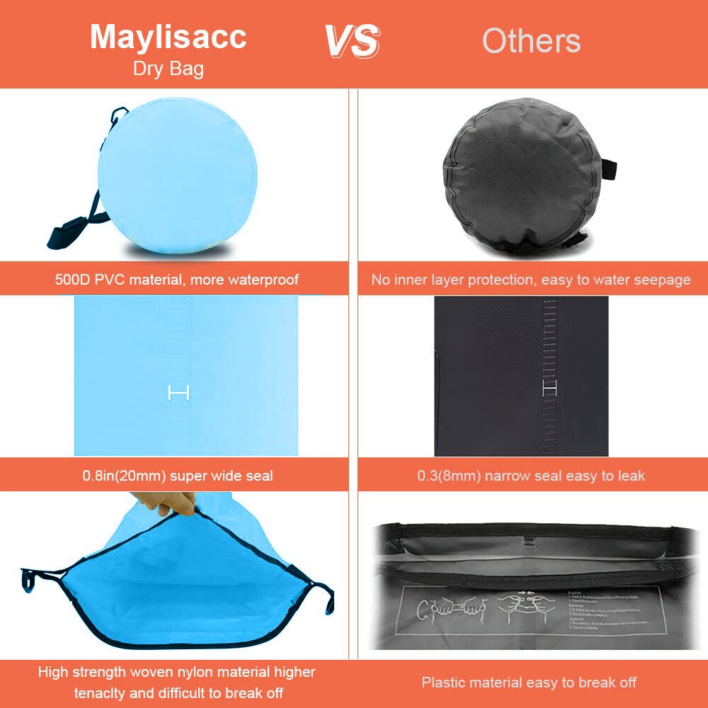 AIKSENT Dry Bag 20L waterproof bag with cellphone bag to Keep Gears dry for Kayaking, beach rafting, boating, hiking, Camping (Blue)