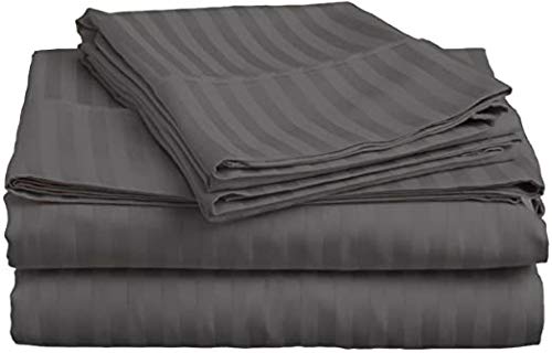 Twin Sleeper Sofa Fitted Sheet 100% Egyptian Cotton - Easy to fit - Luxurious Finish, Highly Durable, Breathable& Comfortable Sheets- 600 Thread Count Elephant Grey Stripe