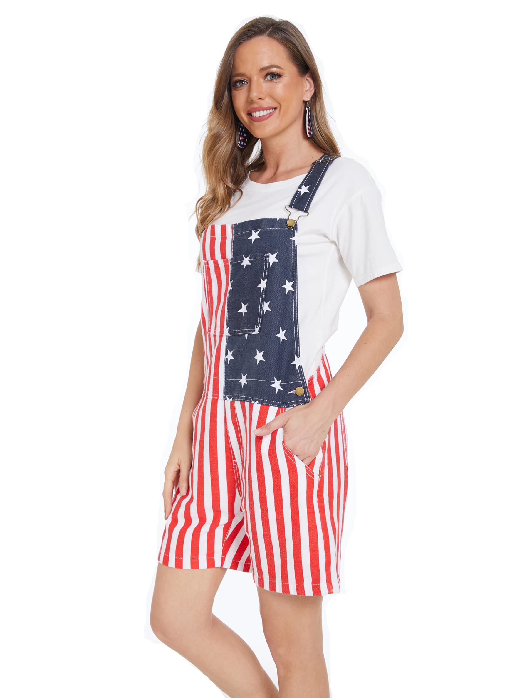 Yuanbang Women's American Flag Overalls Bibs Denim Shorts Jean Rompers Casual Workout Summer Adjustable Strap Jumpsuit(flag,4XL)