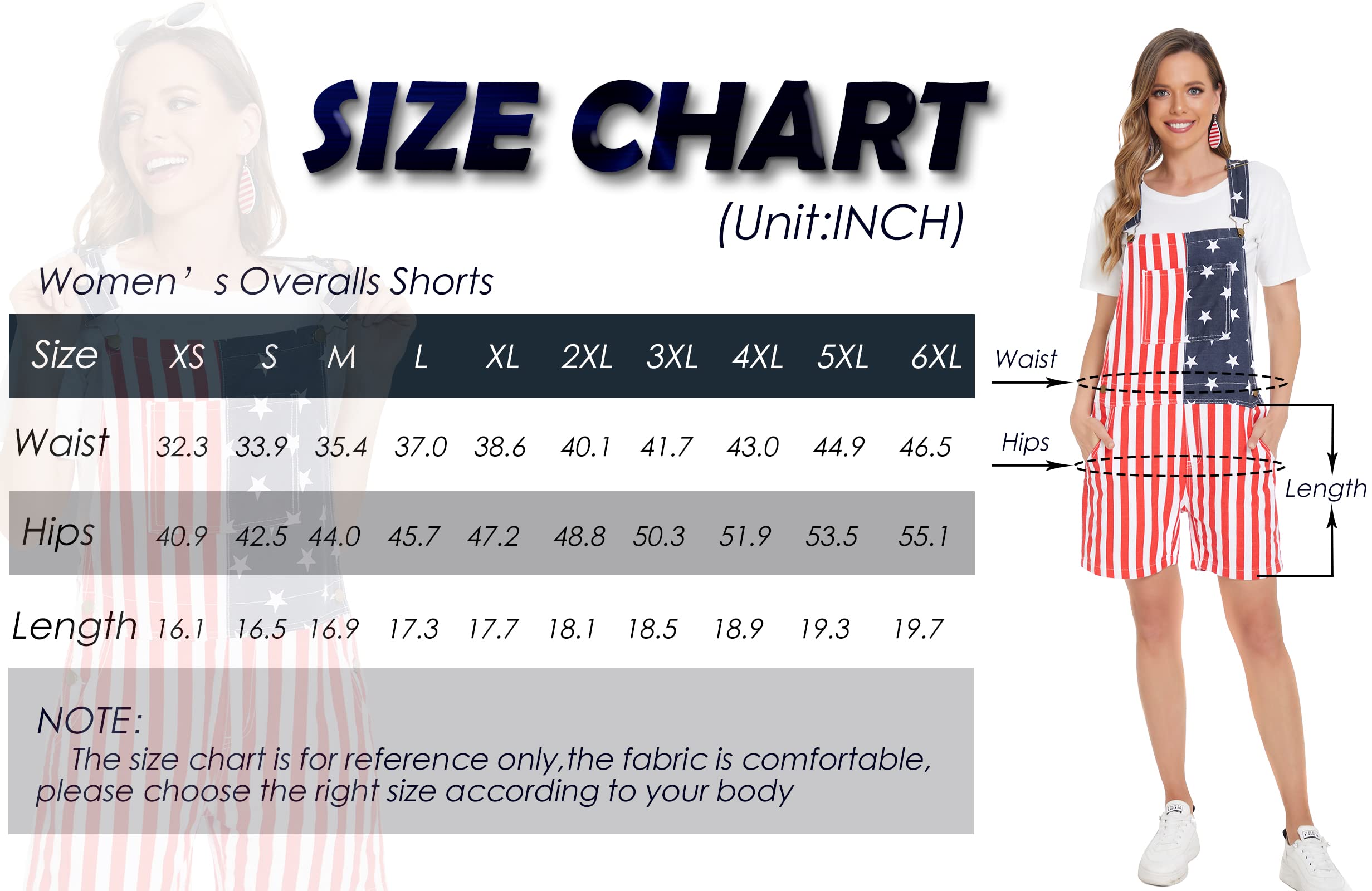 Yuanbang Women's American Flag Overalls Bibs Denim Shorts Jean Rompers Casual Workout Summer Adjustable Strap Jumpsuit(flag,4XL)