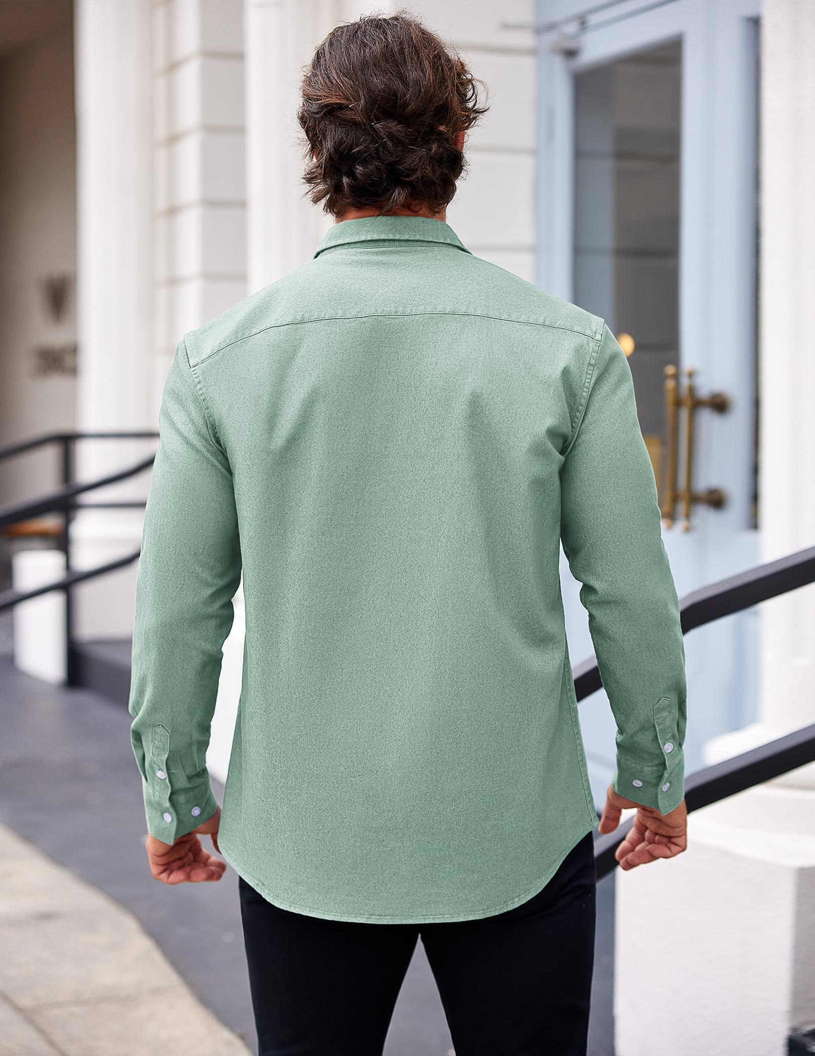 COOFANDY Mens Casual Dress Shirt Long Sleeve Button Down Shirts Untucked Shirts Slim Fit Light Green