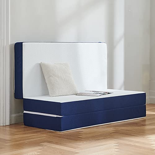 Molblly Trifold Folding Mattress Topper Memory Foam with Breathable & Washable Cover, 6 inch Portable Foldable Mattress Guest Bed for Camping, Full Size - 52"x 73"x 6"